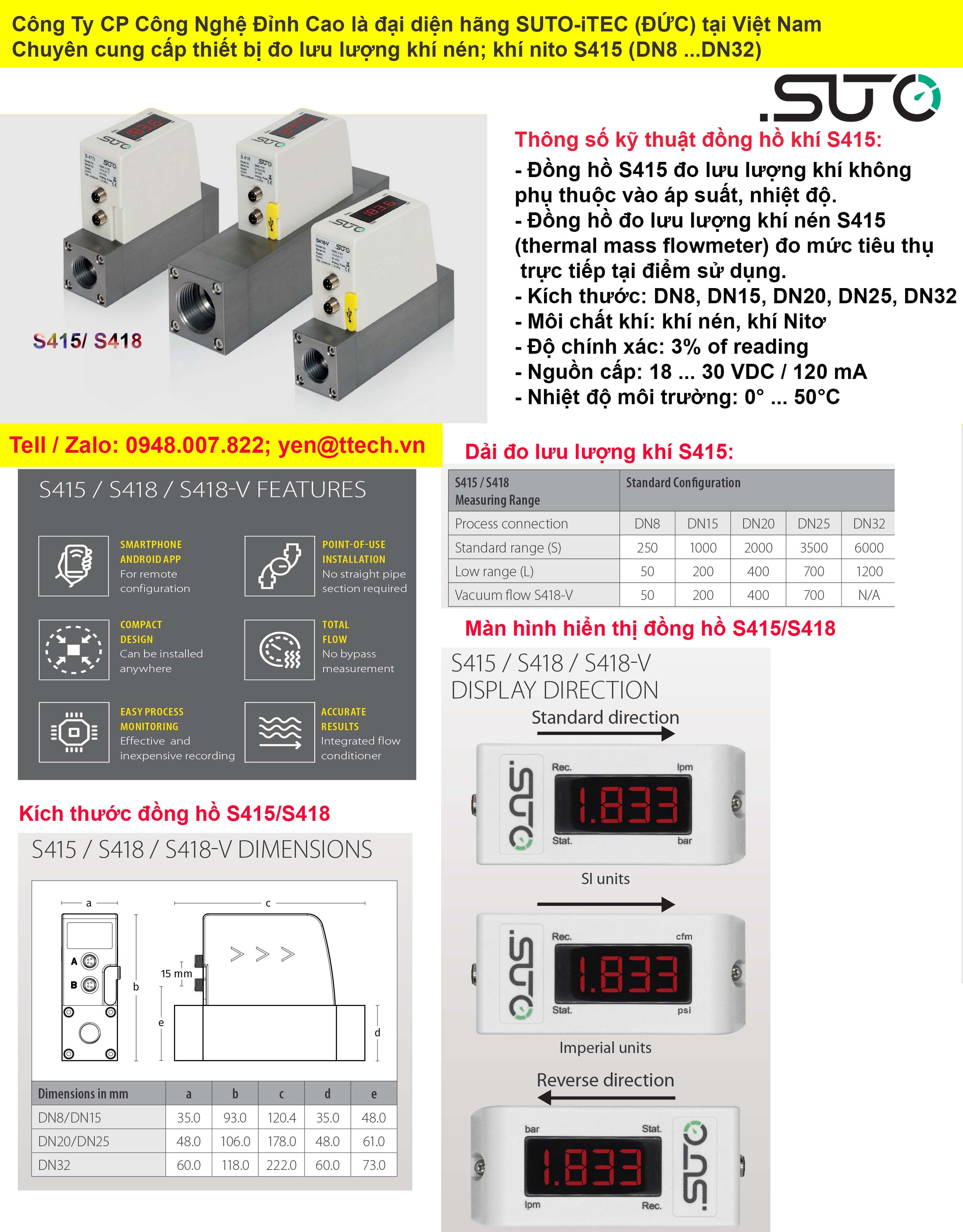 Thiết Bị Đo Lưu Lượng Khí Nén S415 Suto